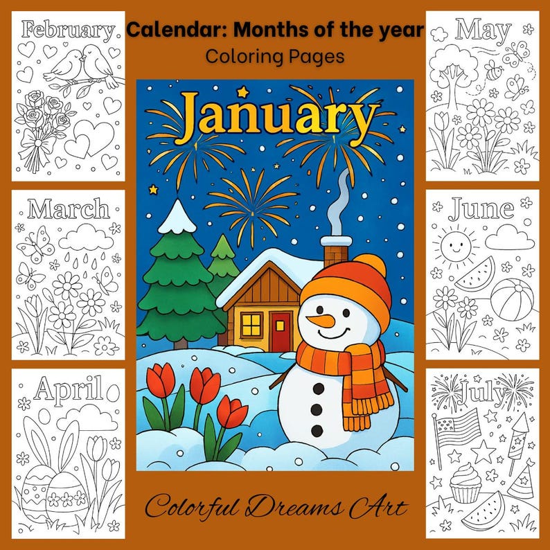 Calendar: Months of the Year (coloring Pages) – 12 Printable PDF Sheets ...
