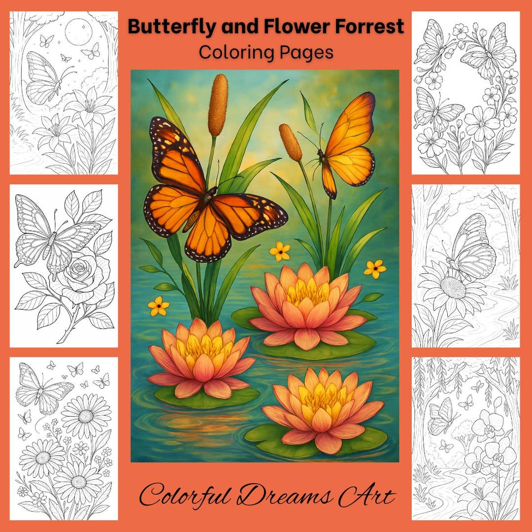 Butterfly and Flower Forrest (coloring Pages) – 20 Printable Pages by ...