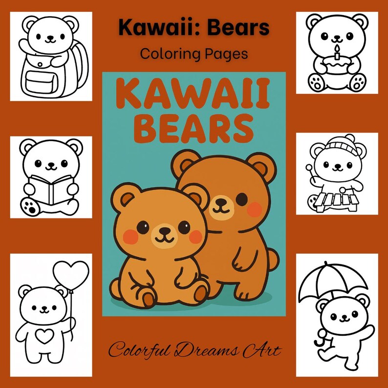 Kawaii: Bears (coloring Pages) – Cute Printable for Kids & Adults - Etsy