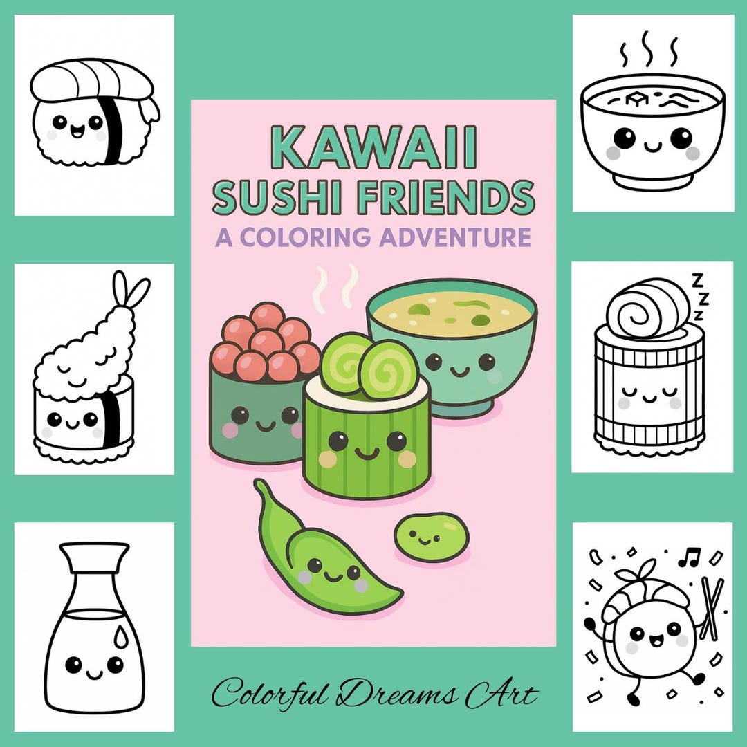 Kawaii Sushi Coloring Pages – Cute Printable Fun for Kids & Adults! - Etsy