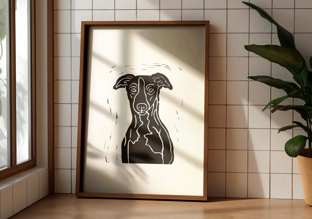 Whippet – Poster A5/A4/A3 – Handprinted Linocut, Poster, Whippet ...