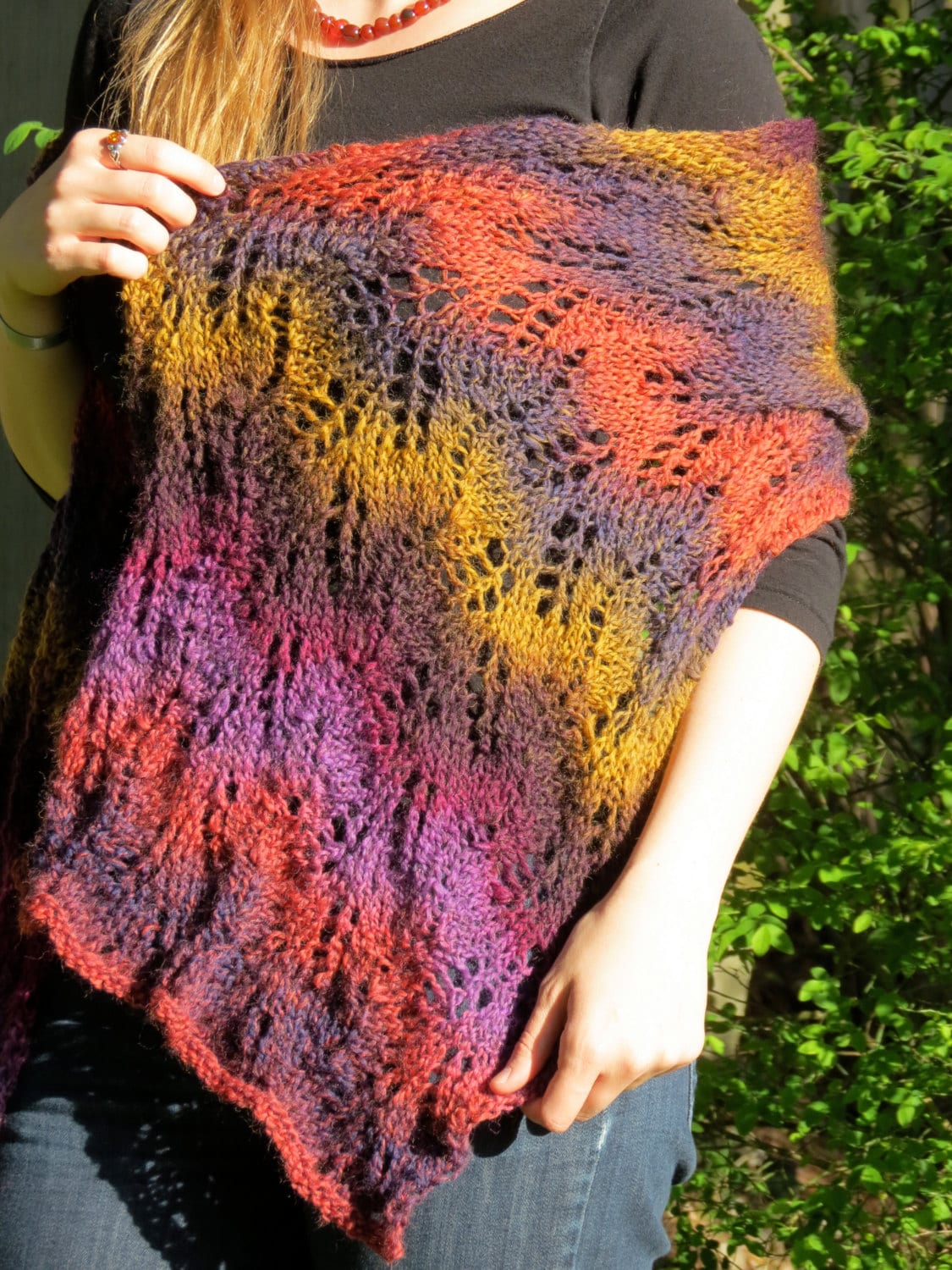 Sunset Lace Wrap Vibrant Hand Knit Shawl Scarf - Etsy