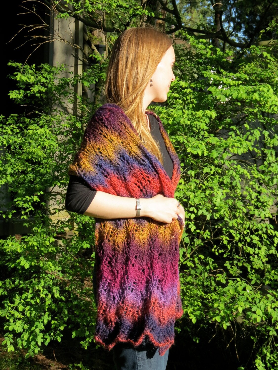 Sunset Lace Wrap Vibrant Hand Knit Shawl Scarf - Etsy
