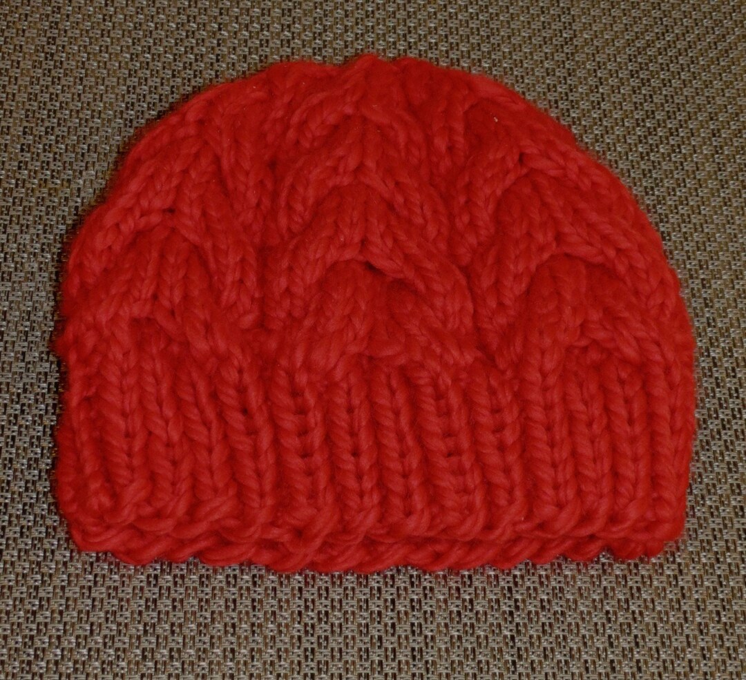 Hand Knit Crimson Red Cable Beanie Hat - Etsy
