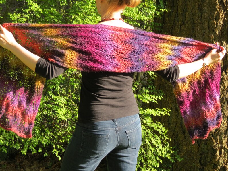 Sunset Lace Wrap Vibrant Hand Knit Shawl Scarf - Etsy
