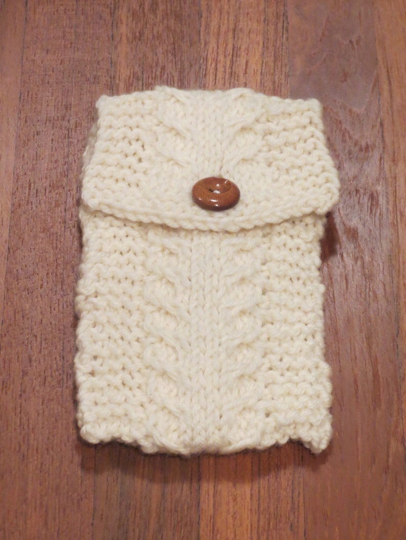 Merino Wool Hand Knit Cabled Cell Phone Pouch- Natural, Ochre, or ...