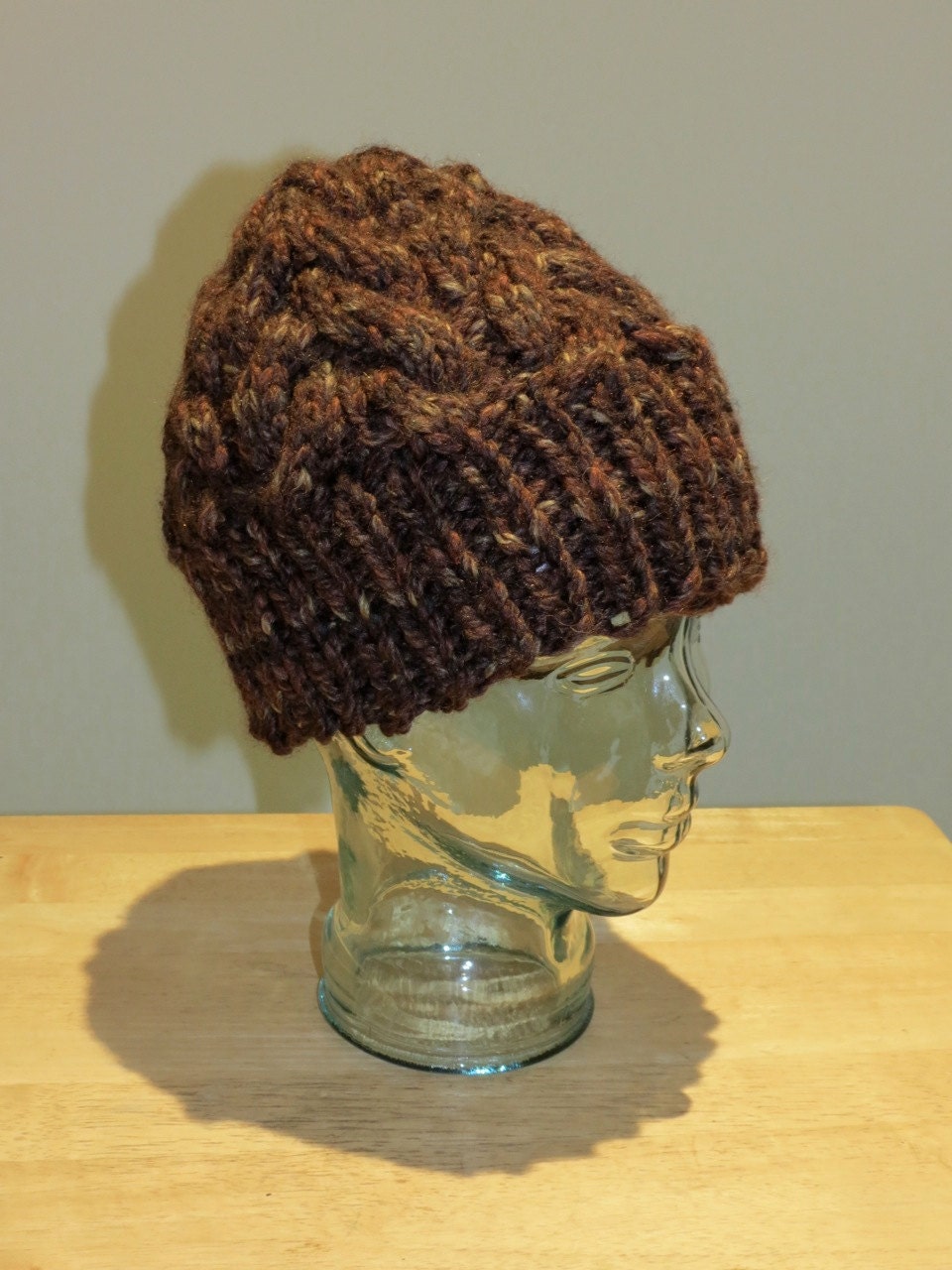 Wool Blend Hand Knit Men's Cable Winter Hat Redwoods - Etsy