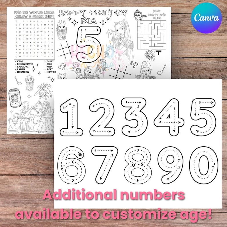 Kpop Demon Hunters Activity Sheet Coloring Placemat Editable Template ...