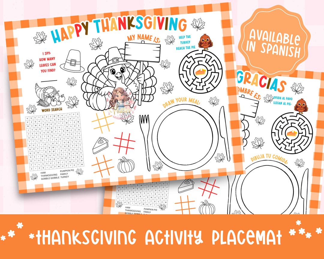 Thanksgiving Kids Activity Placemat | English & Spanish (instant ...