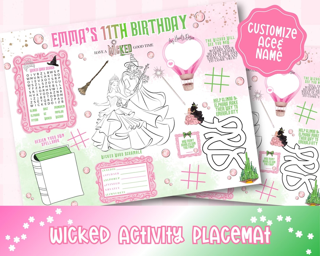Wicked Birthday Placemat | Editable Canva Activity Sheet (digital ...