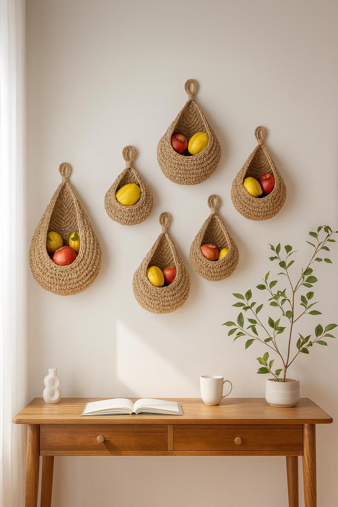 Handwoven Hanging Wall Basket – Rustic Kitchen - Garden Storage for ...