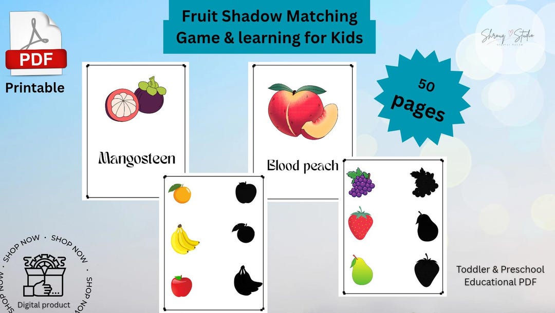 Fruit Matching Printable Activity for Kids – 50 Pages – Learn Fruit ...