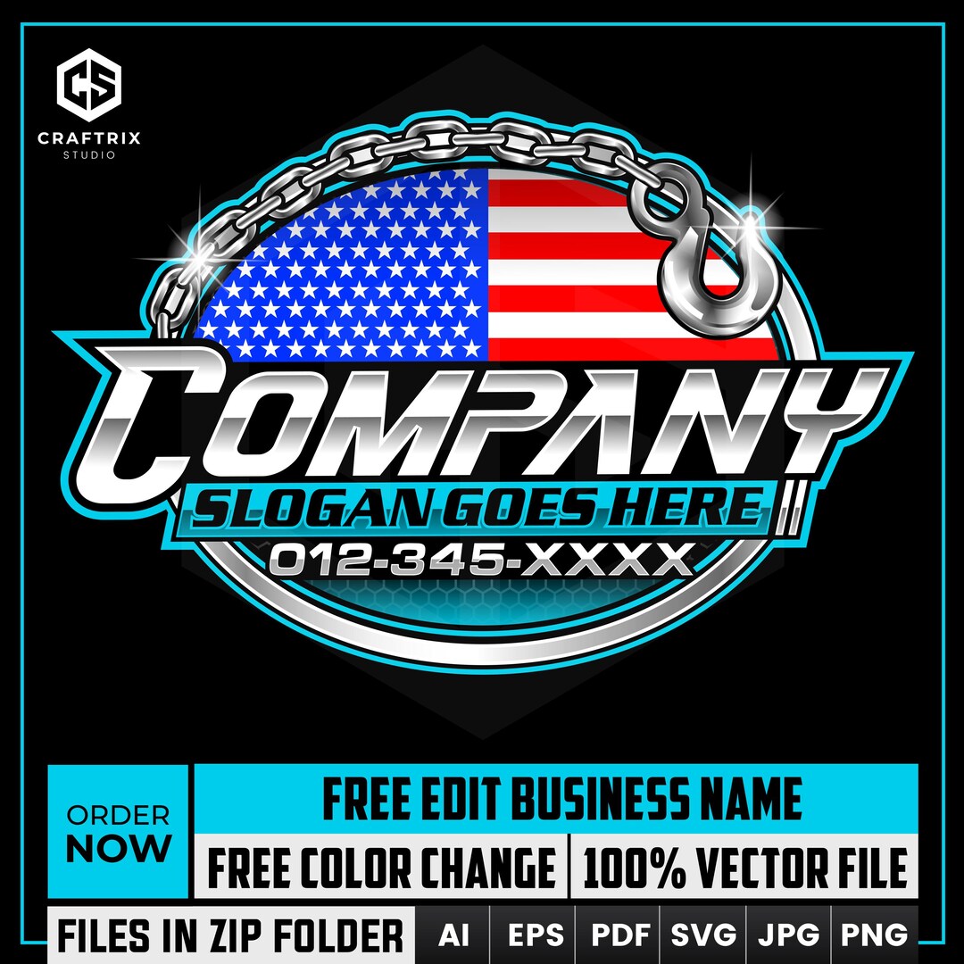 Towing Logo Design, Towing Truck Logo, Towing Chain & Hook Logo, Tow ...