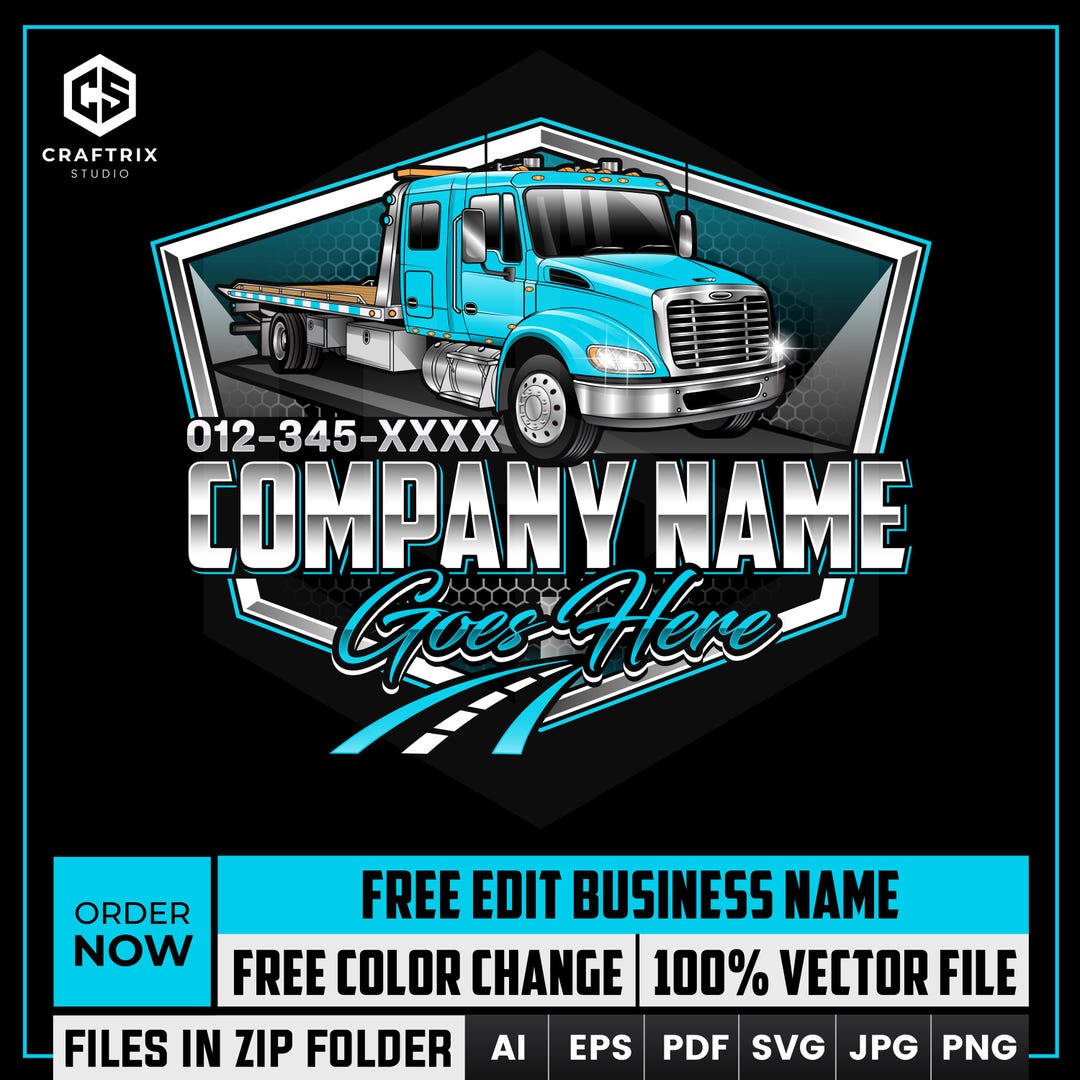 Flatbed Truck Logo, Tow Truck Logo, Trailer Truck Logo, Custom Trucking ...