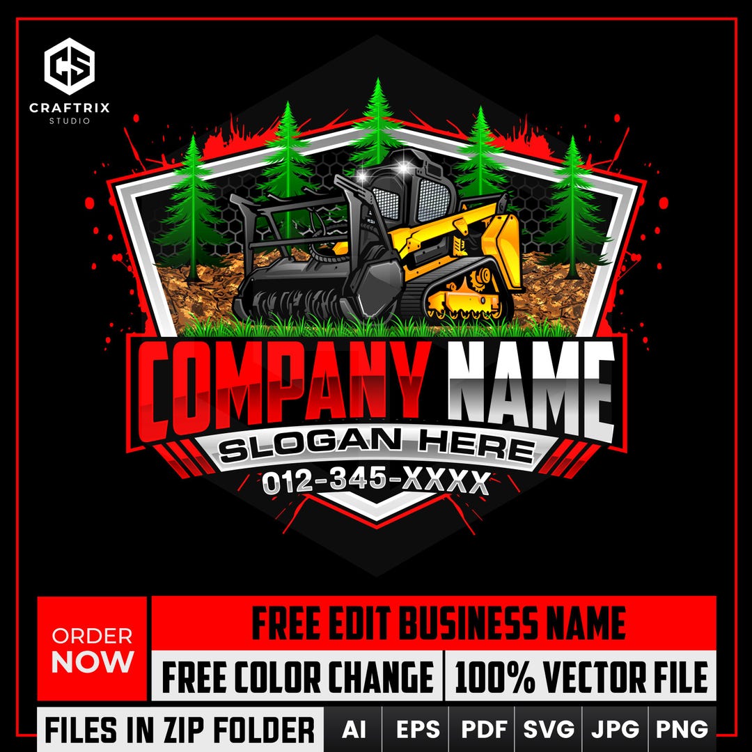 Forestry Mulching Logo Design, Skid Steer With Mulcher Logo Svg, Land ...