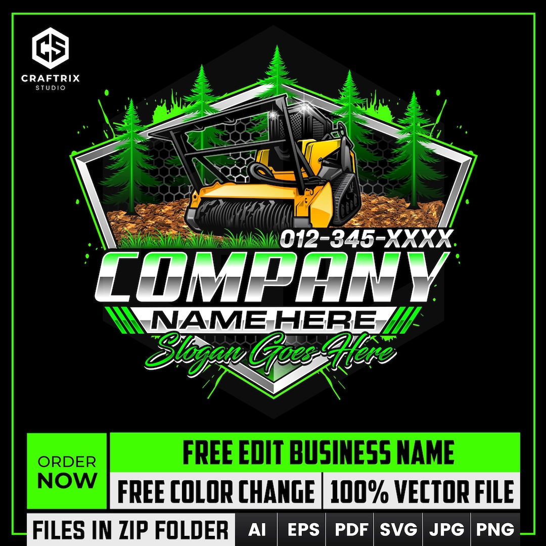 Skid Steer Forestry Mulcher Logo Design, Land Clearing Logo, Tree ...