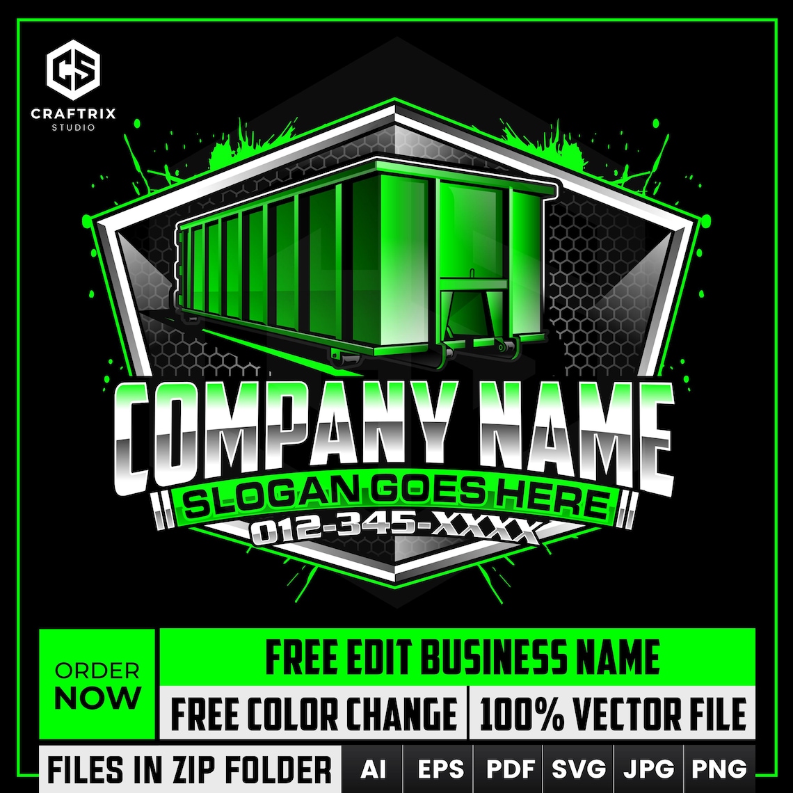 Dumpster Rental Logo, Junk Removal Logo, Roll off Trailer Logo, Trash ...