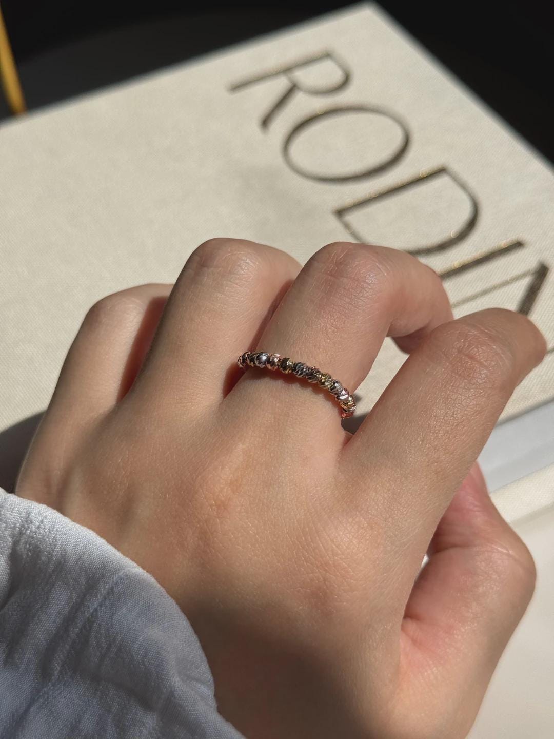 Three-tone Dorica Bead Ring in Gold, Rose & Silver – Stainless Steel ...
