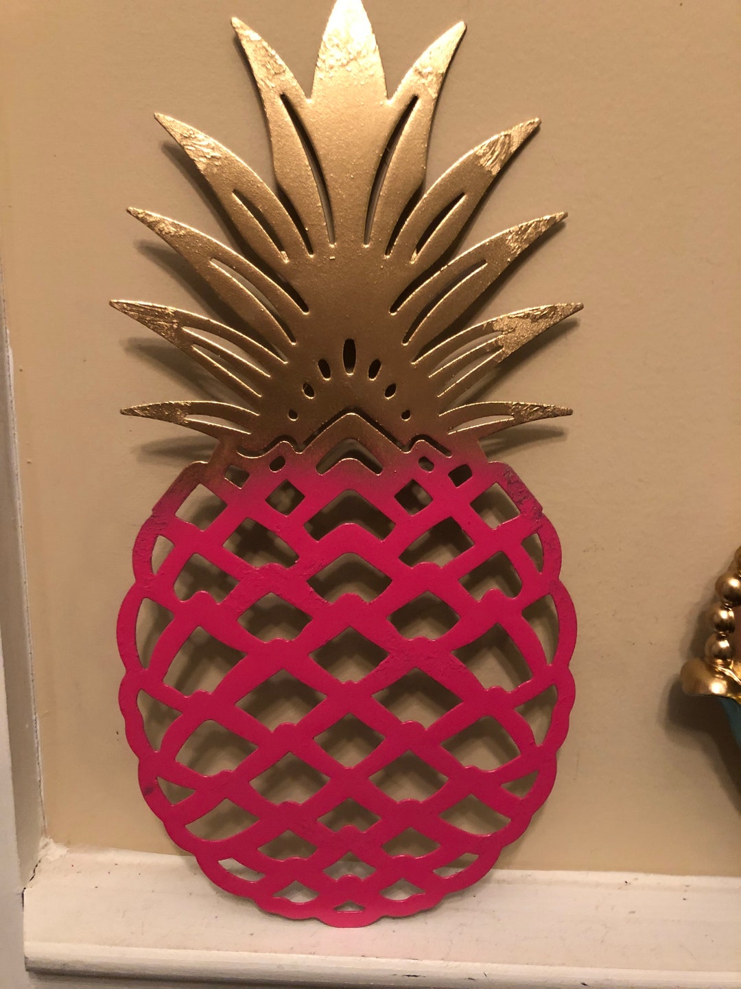 Painted Metal Pineapple Wall Decor: Seaside Blue & Yellow - Etsy