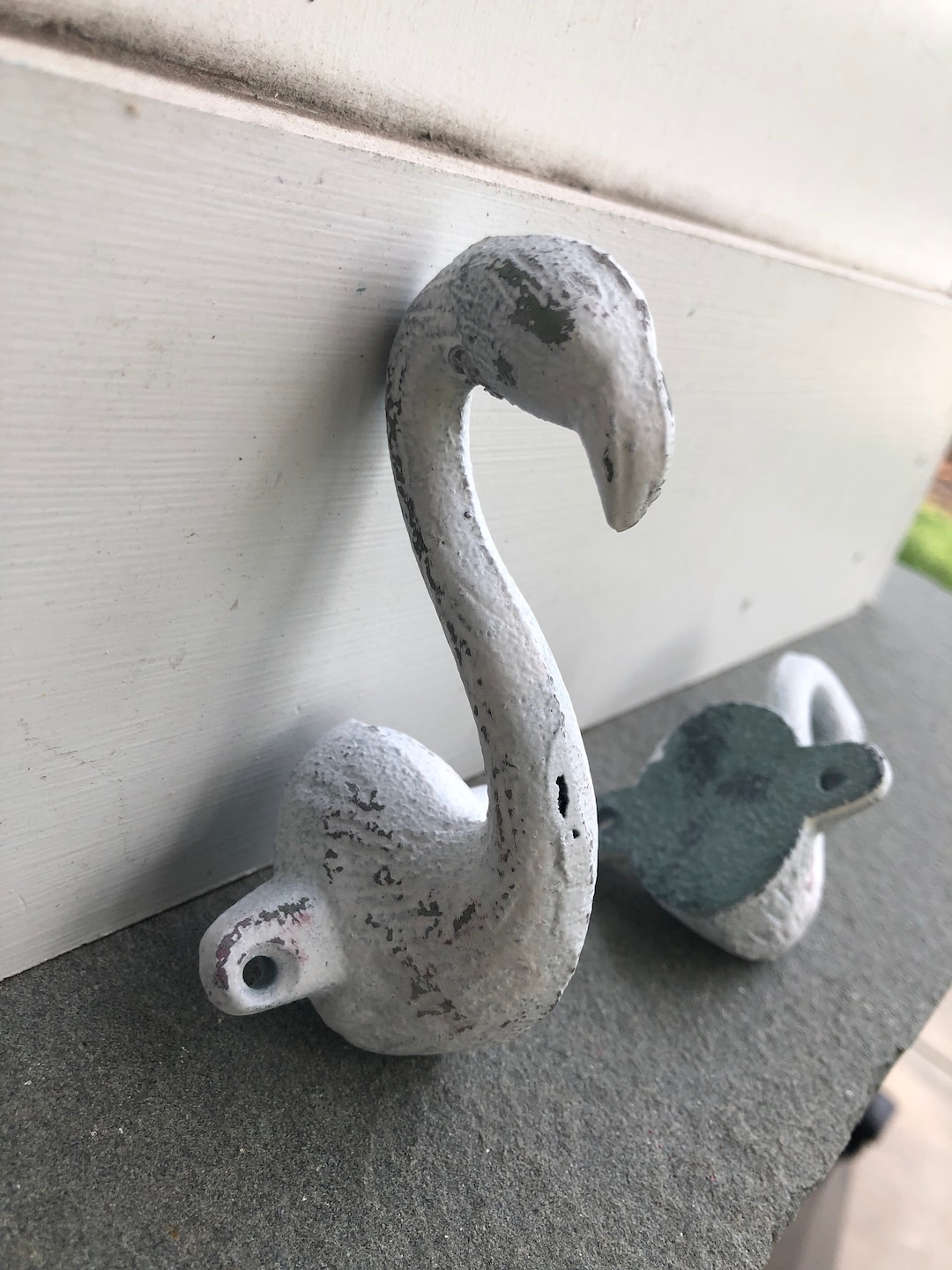 Distressed White Cast Iron Flamingo Hook - Tropical Decor (set of 2) - Etsy