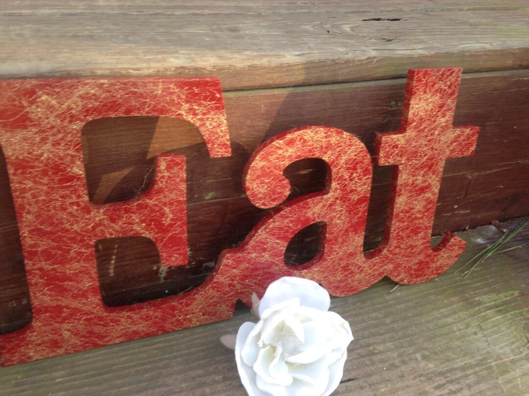 Red Wood EAT Sign: Shabby Chic Kitchen Decor - Etsy