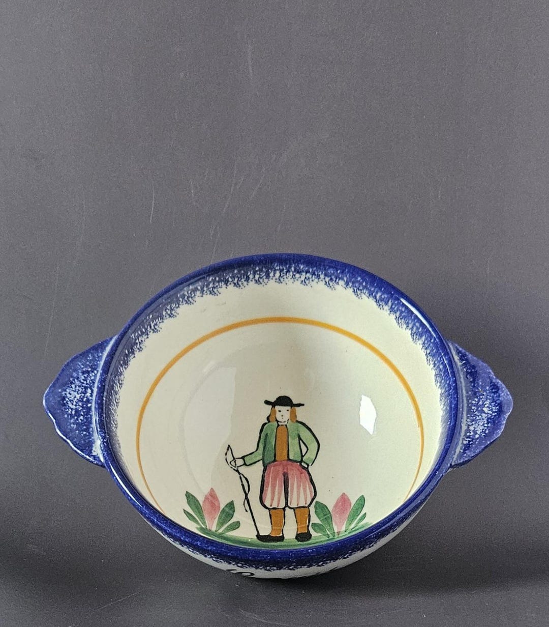 Henriot Quimper Hand Painted Lug Handle Porringer Bowl – Louis ...