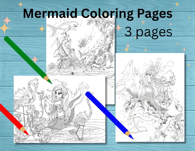 Mermaid Coloring Pages, Cozy Coloing, Under the Sea, Flamingo, Shark ...