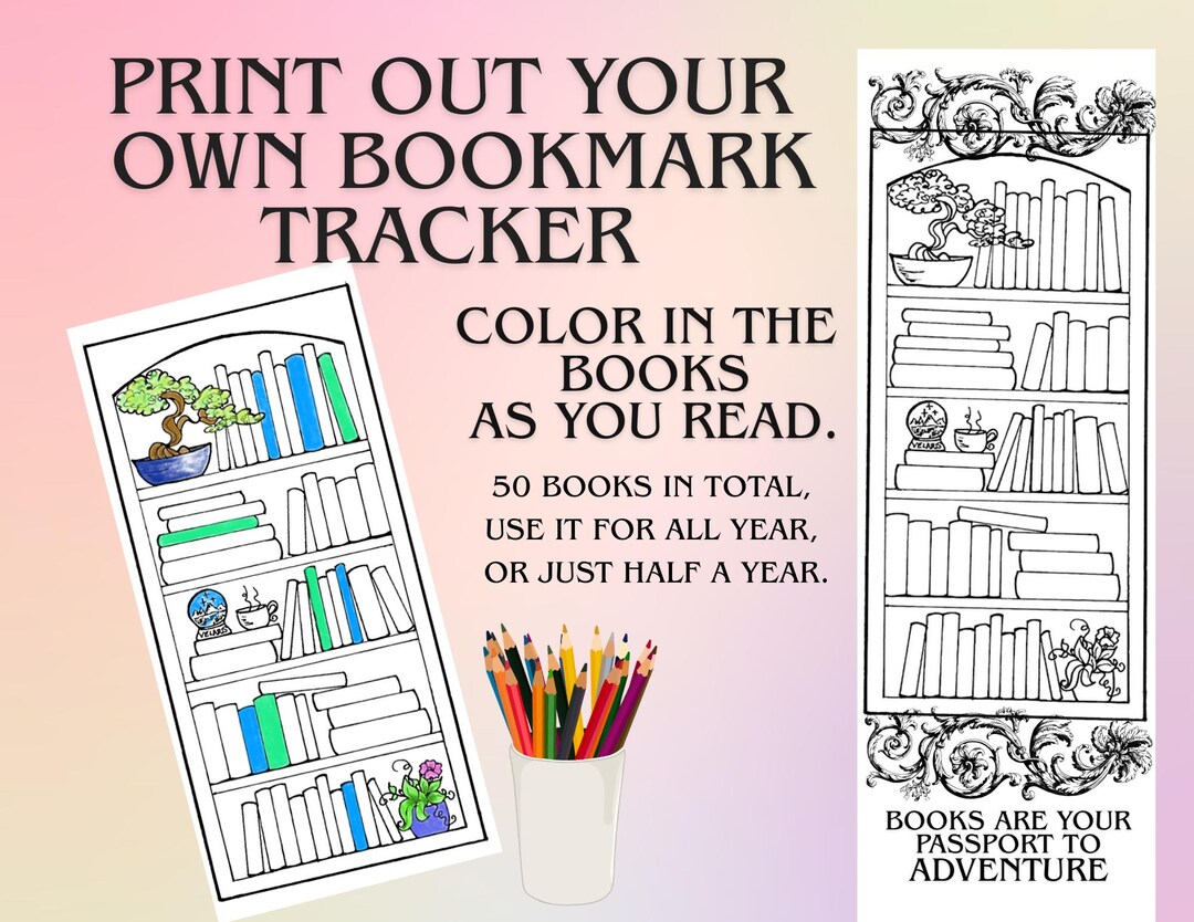 Reading Tracker, Color-in 50 Books Bookmark, Cozy Reading (digital ...