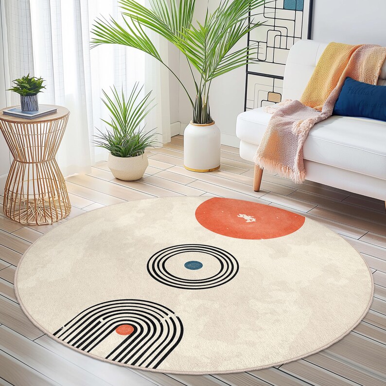 Geometric Round Area Rug, Modern Circle Rug, Abstract Design Floor Mat ...