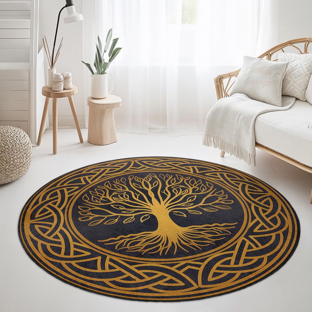 Celtic Tree of Life Round Area Rug, Artistic Round Carpet, Bohemian ...