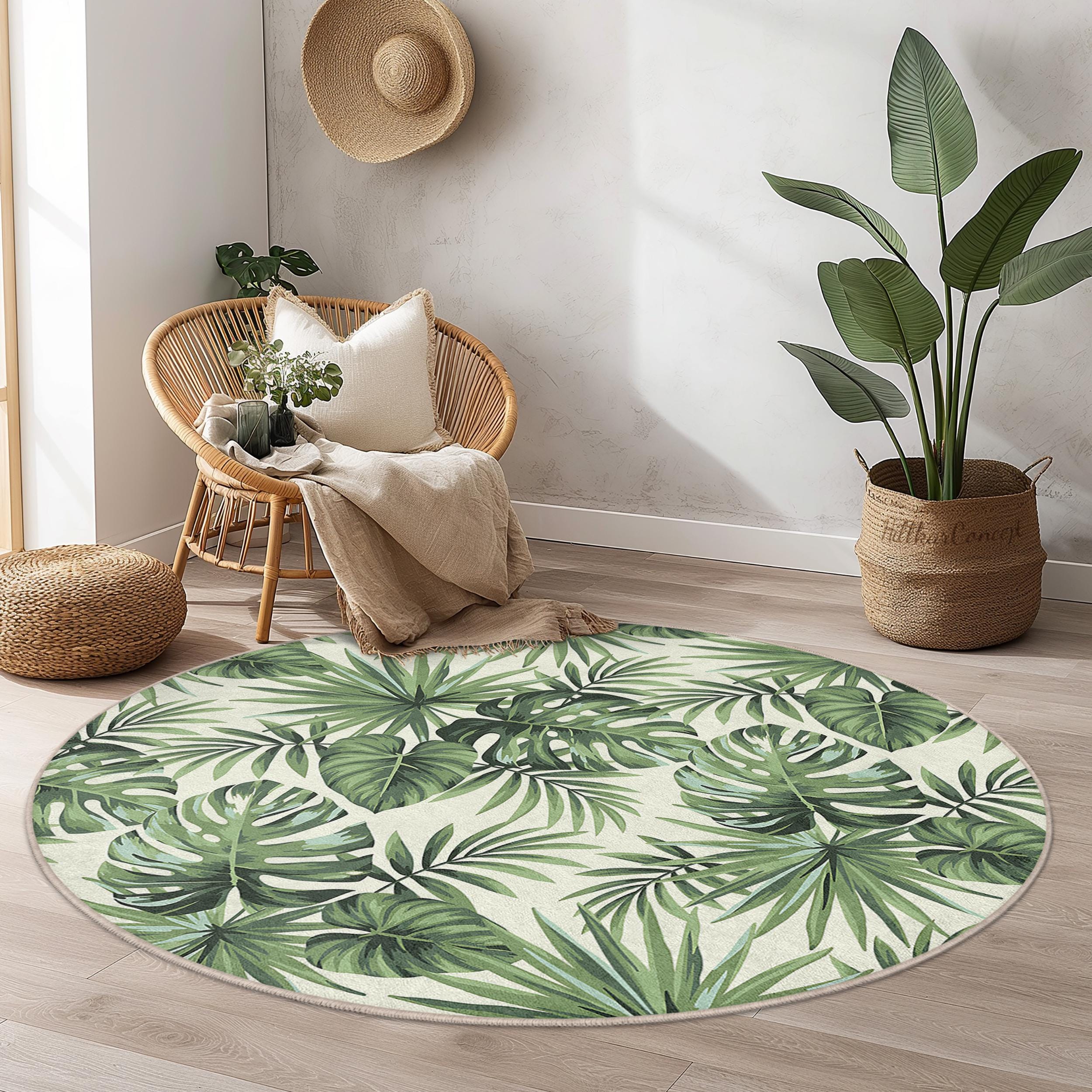 Tropical Leaves Round Area Rug, Green Botanical Indoor Carpet - Etsy