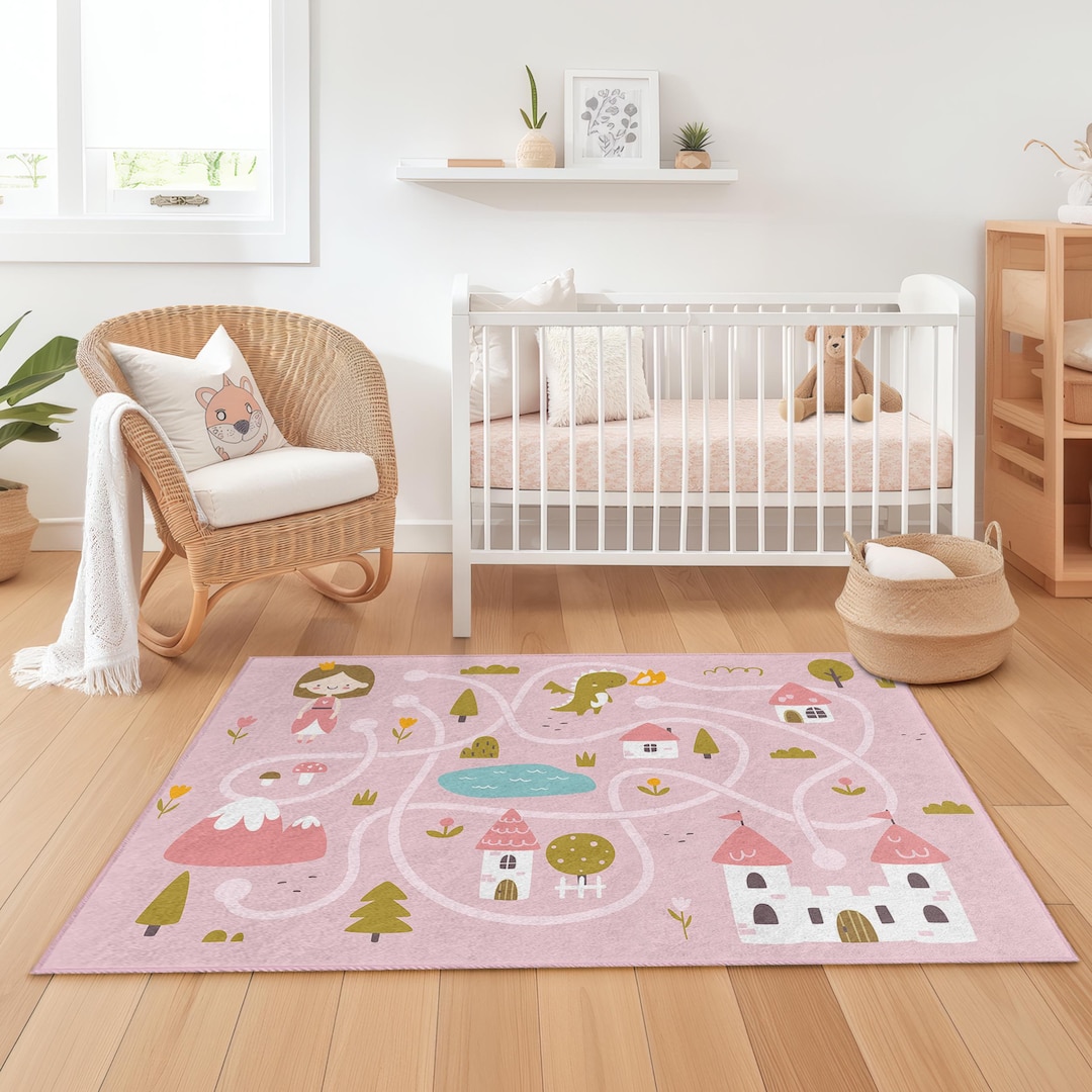 Princess Castle Adventure Kids Rug, Pink Play Mat for Girls ...