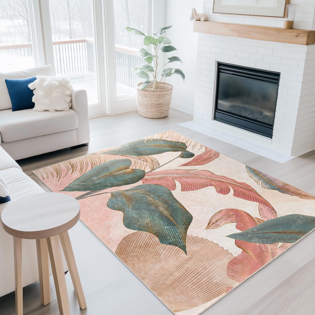 Elegant Tropical Leaves Rectangular Area Rug | Decorative Living Room ...