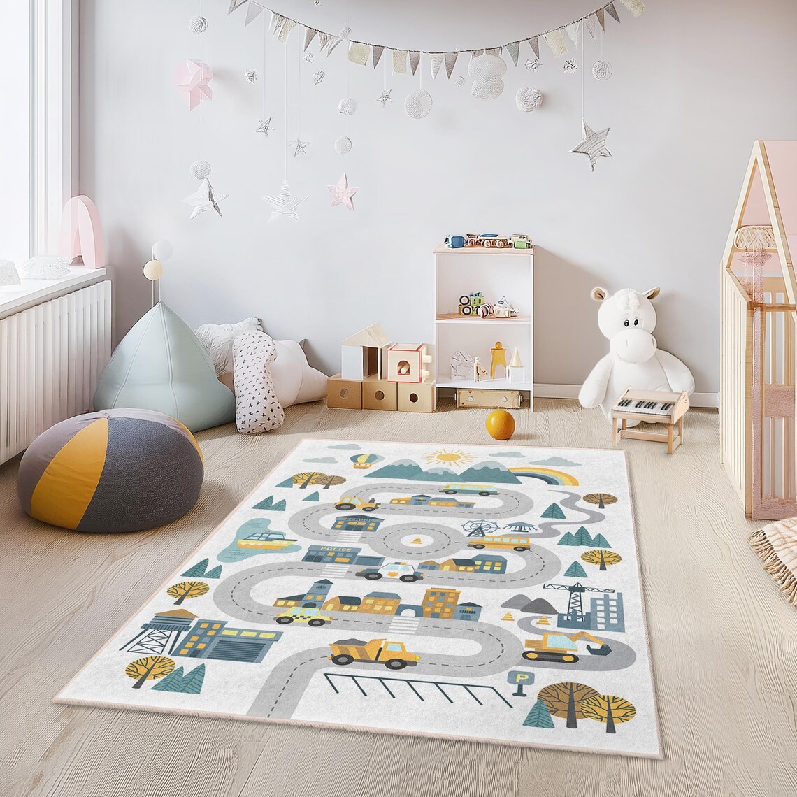 Colorful Road Map Kids Rug: Interactive Play Mat, Nursery Decor - Etsy