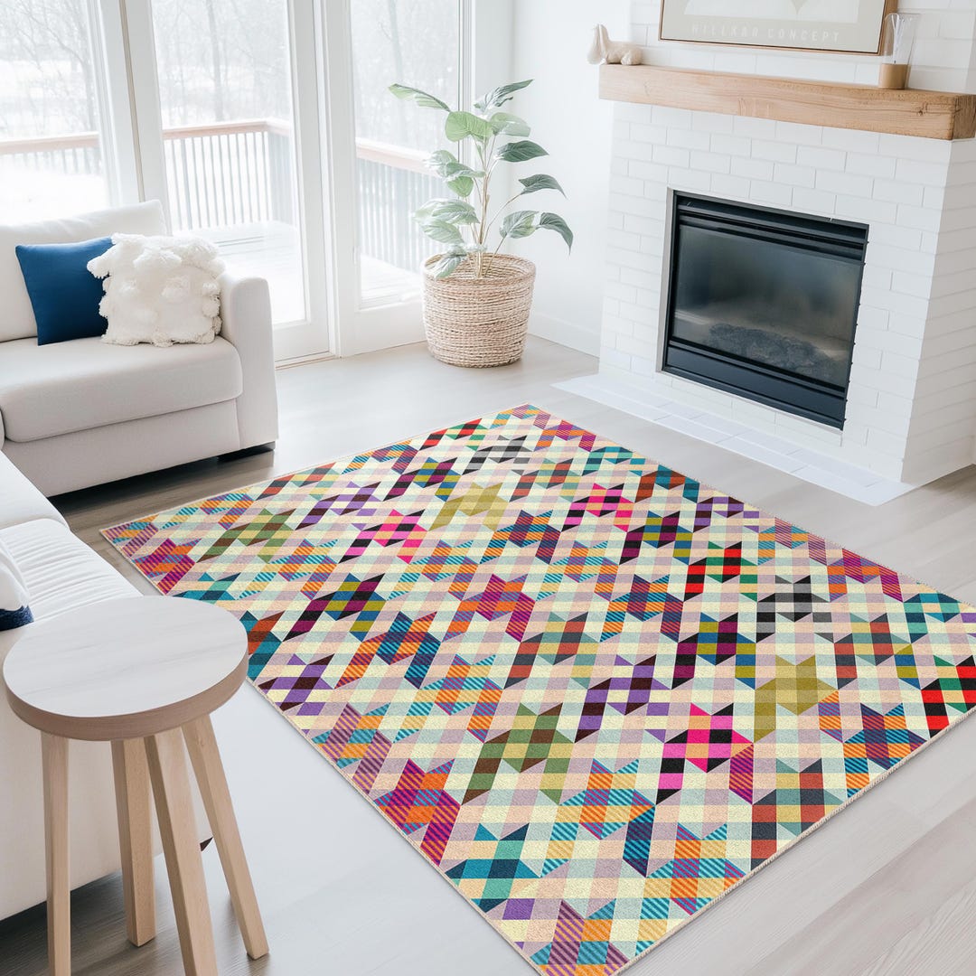 Colorful Geometric Pattern Rectangular Rug, Modern Area Rug, Stylish ...