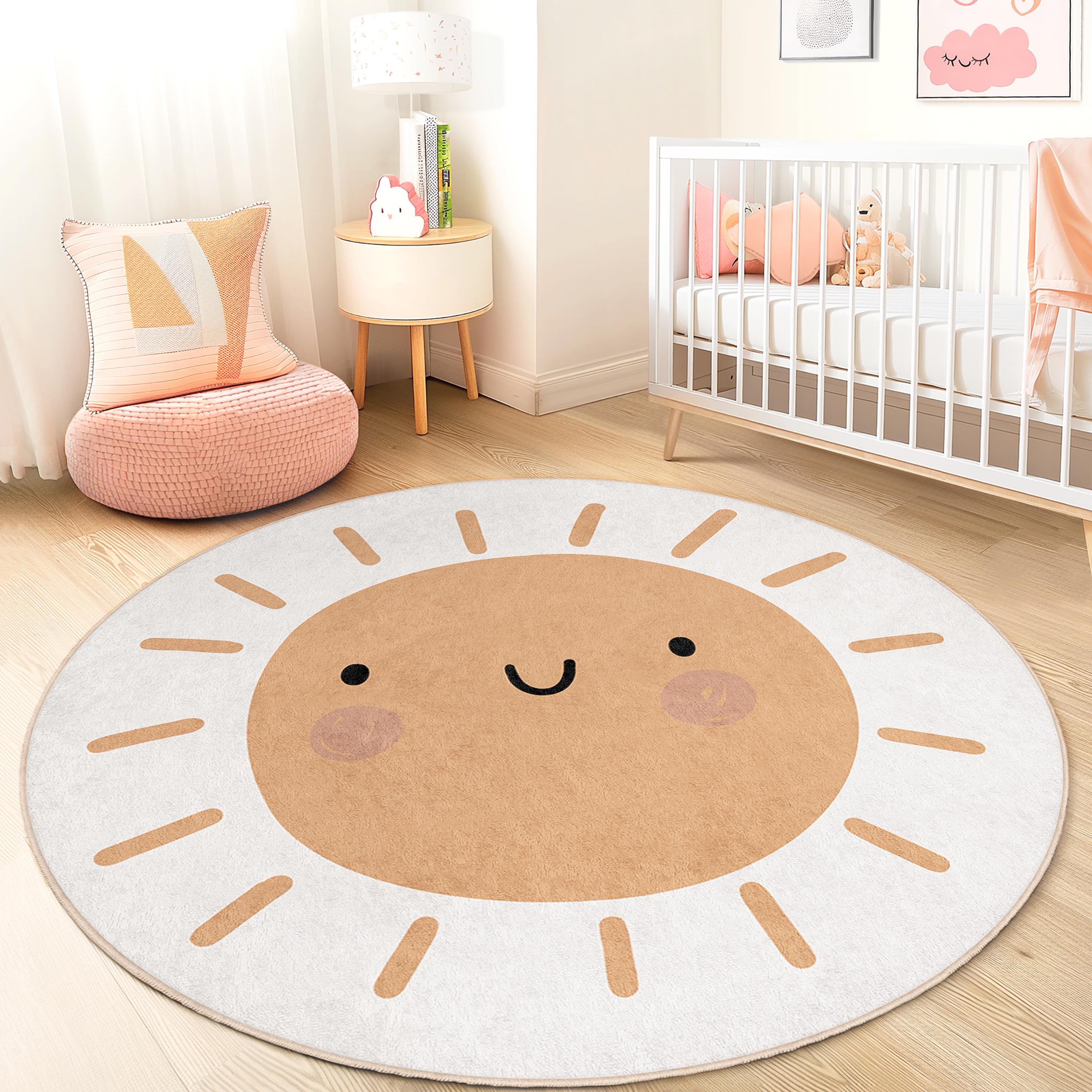 Cute Smiling Sun Round Kids Rug, Playful Sun Design Rug, Childrens Room ...