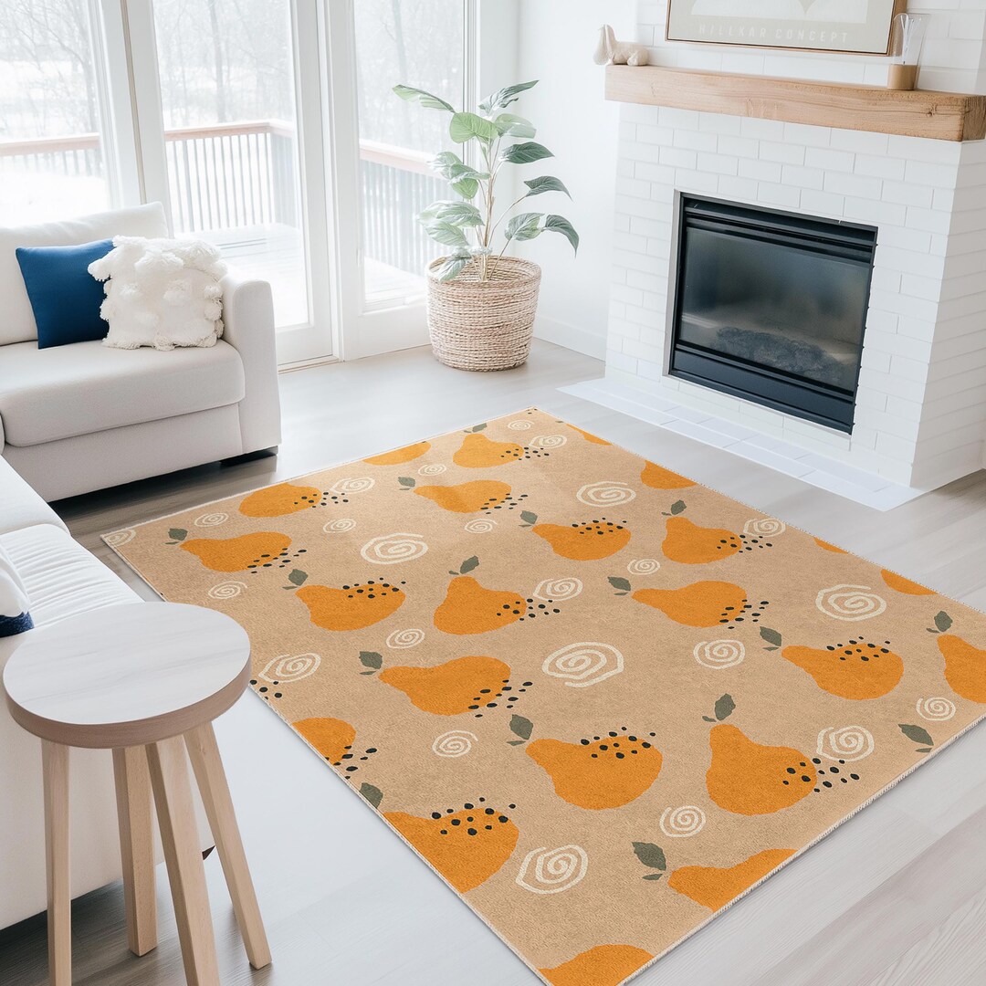 Whimsical Pear Design Rectangle Rug, Colorful Fruit Pattern Carpet ...