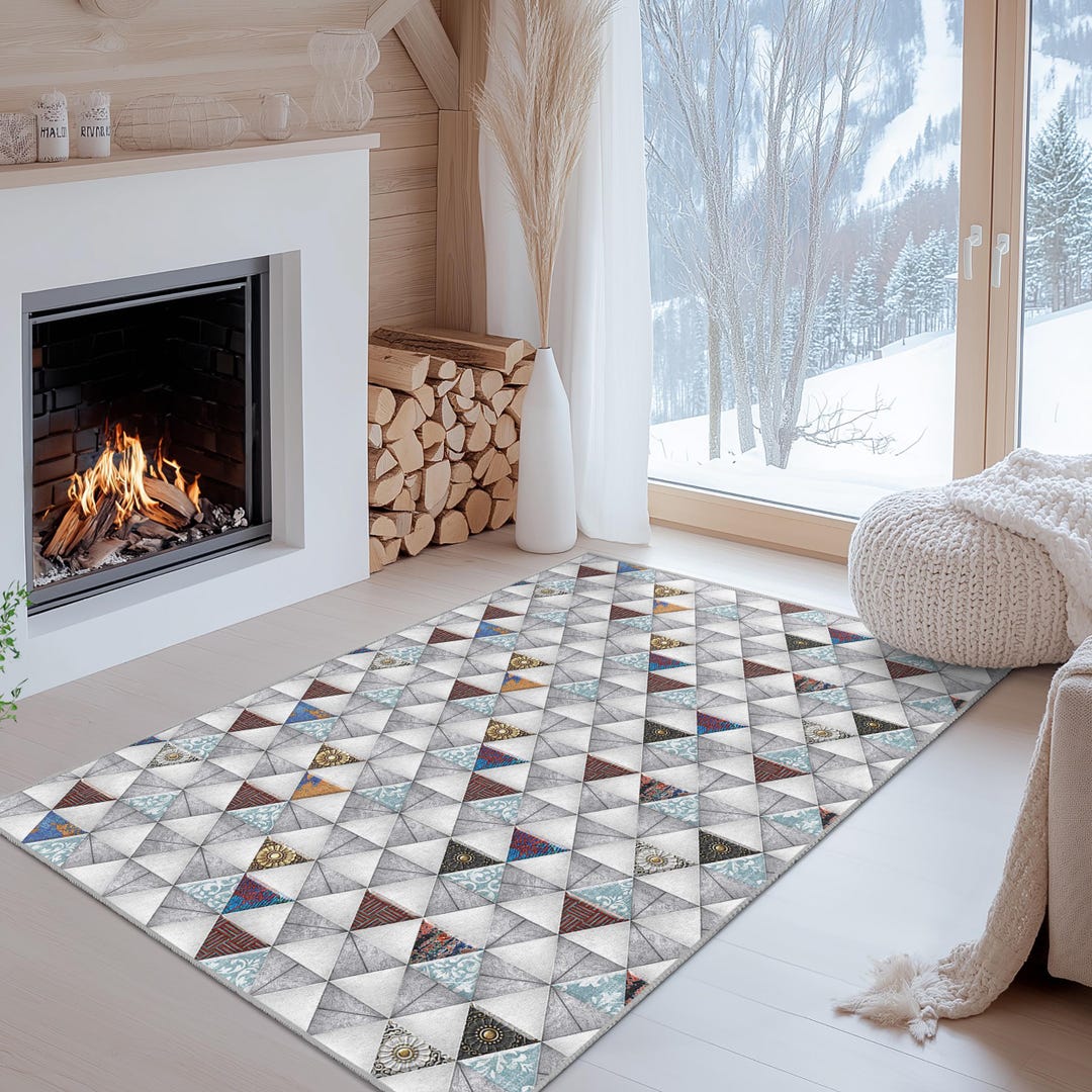 Geometric Triangle Pattern Area Rug, Rectangular Kids Room Carpet ...