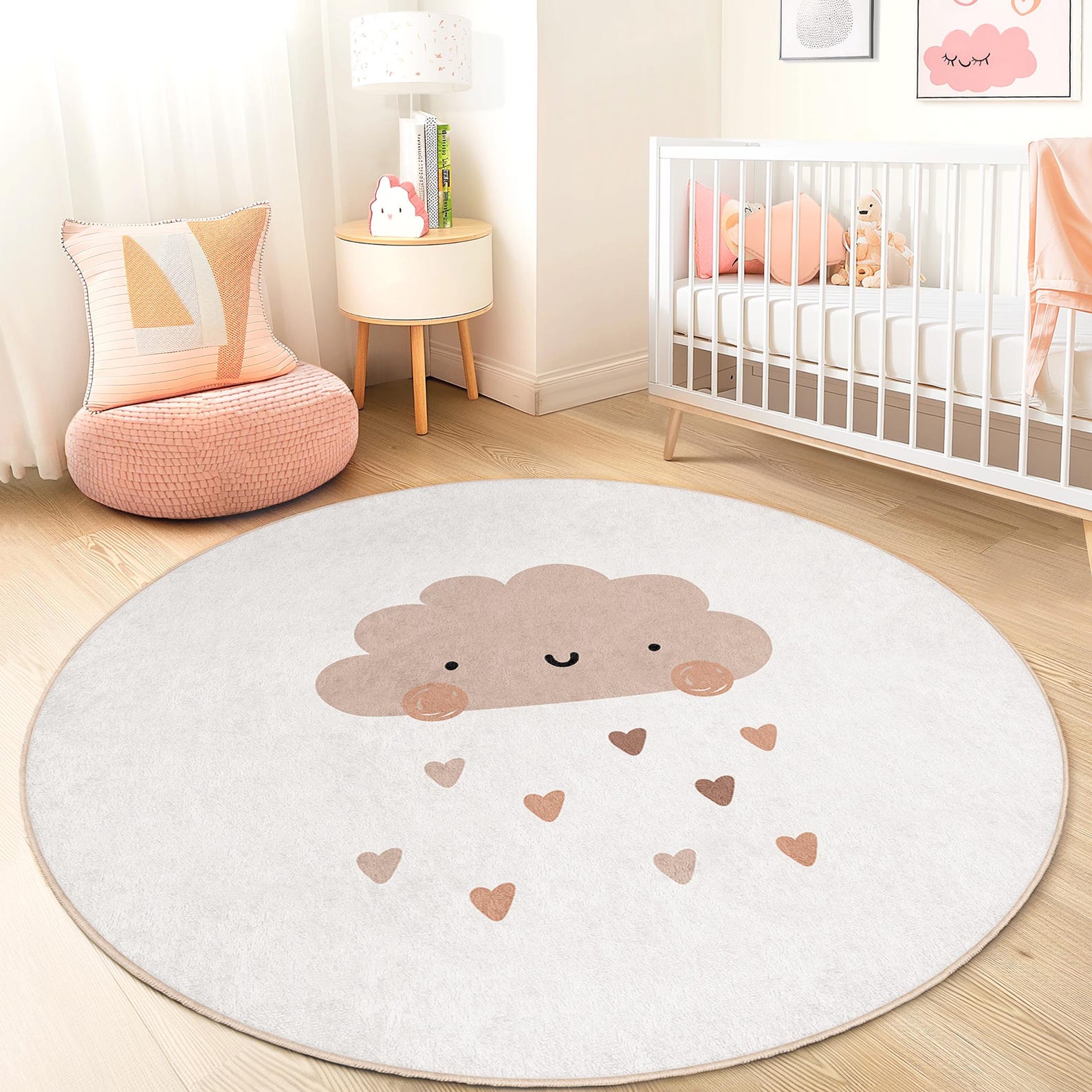 Cute Cloud Round Kids Rug, Adorable Nursery Rug, Soft Playroom Carpet ...