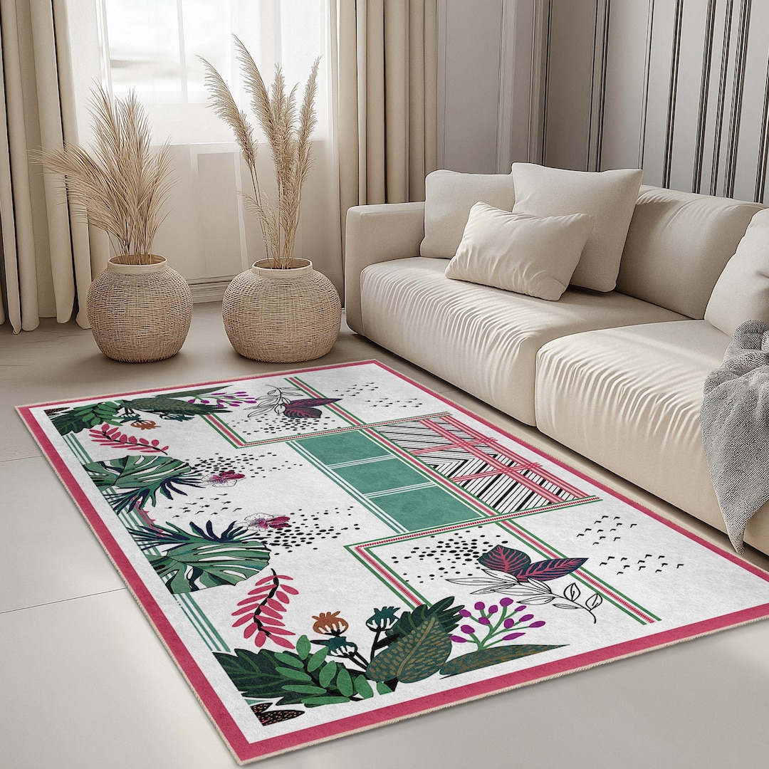 Tropical Leaves Rectangular Rug, Stylish Living Room Carpet, Modern ...