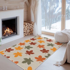 Autumn Leaves Rectangular Area Rug, Leaf Pattern Floor Mat, Seasonal ...