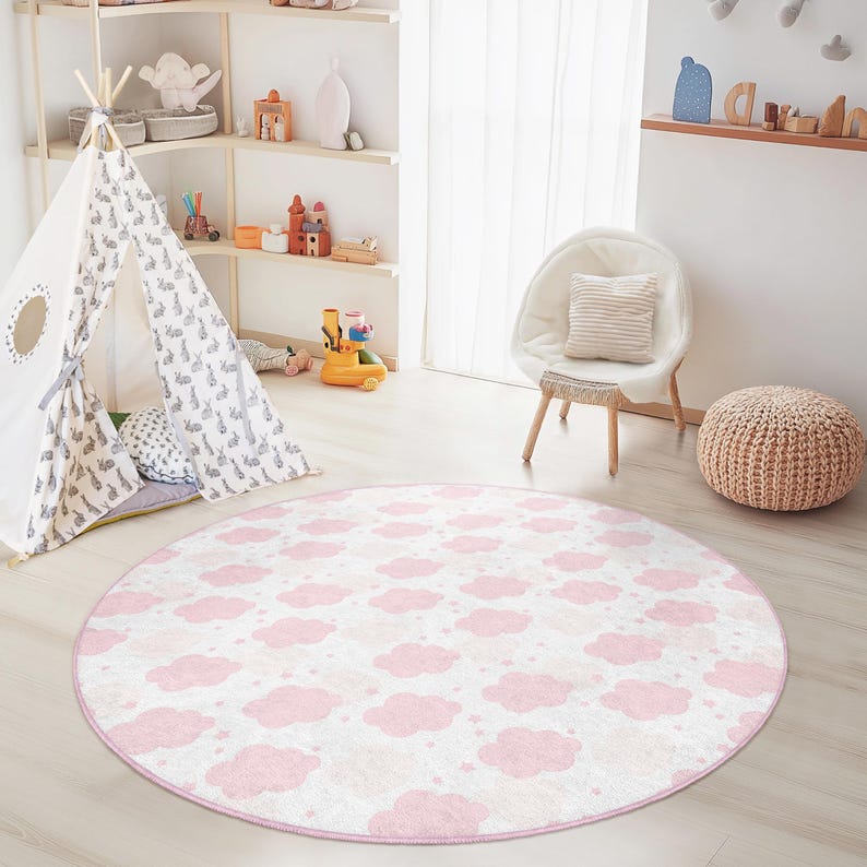Pink Cloud Kids Rug: Soft Nursery Playroom Carpet - Etsy