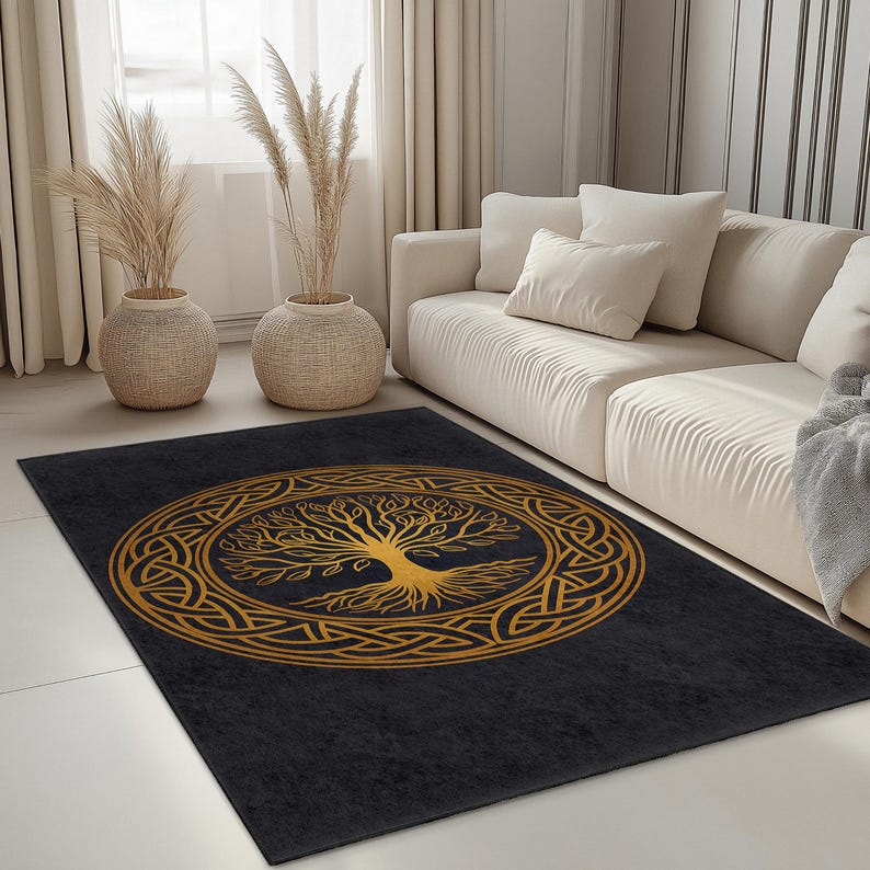 Celtic Tree of Life Round Rug, Bohemian Home Decor, Vintage Tree Area ...