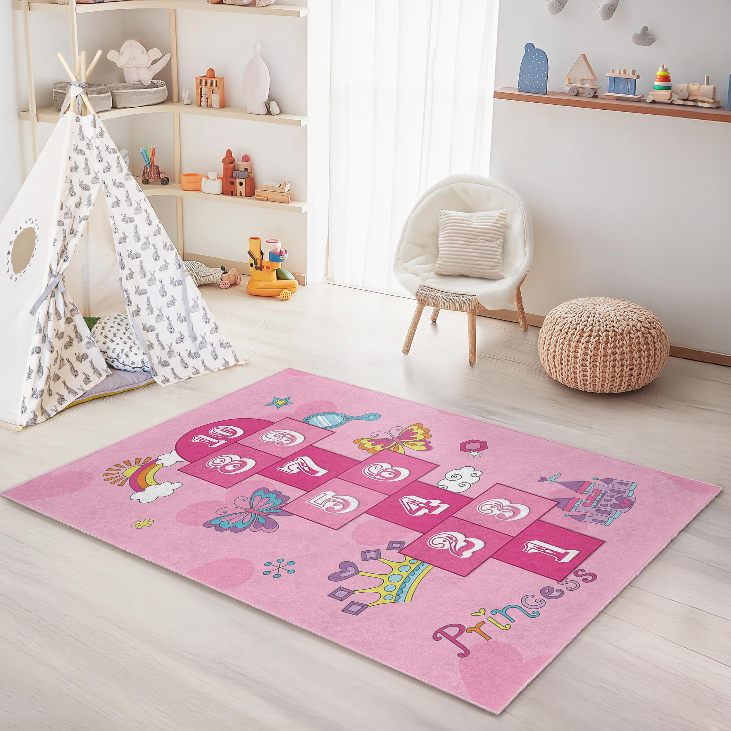 Princess Hopscotch Play Rug for Kids Room, Rectangle Kids Carpet, Soft ...
