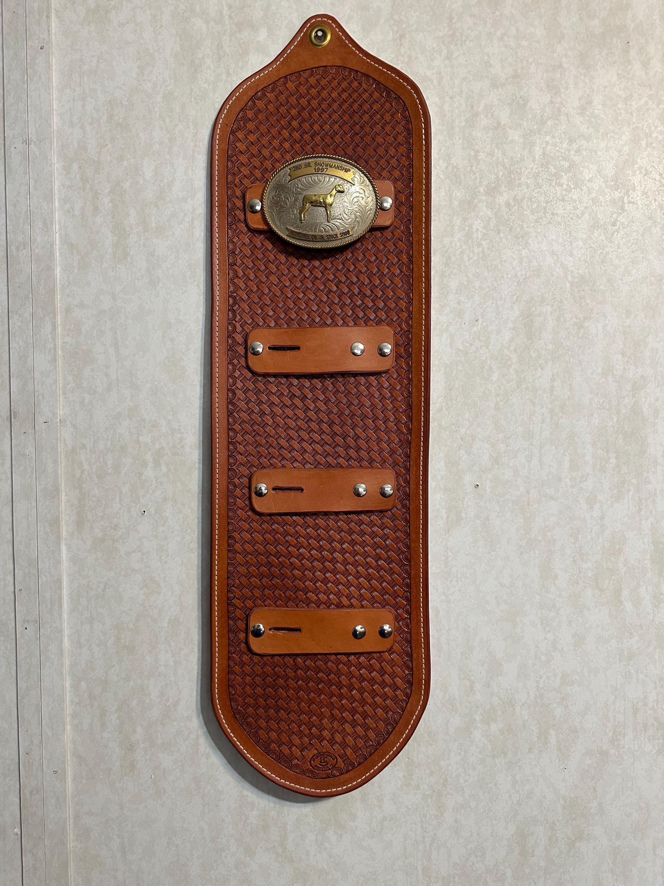 Hand Tooled Leather Hanging Buckle Display, Western Buckle Display ...