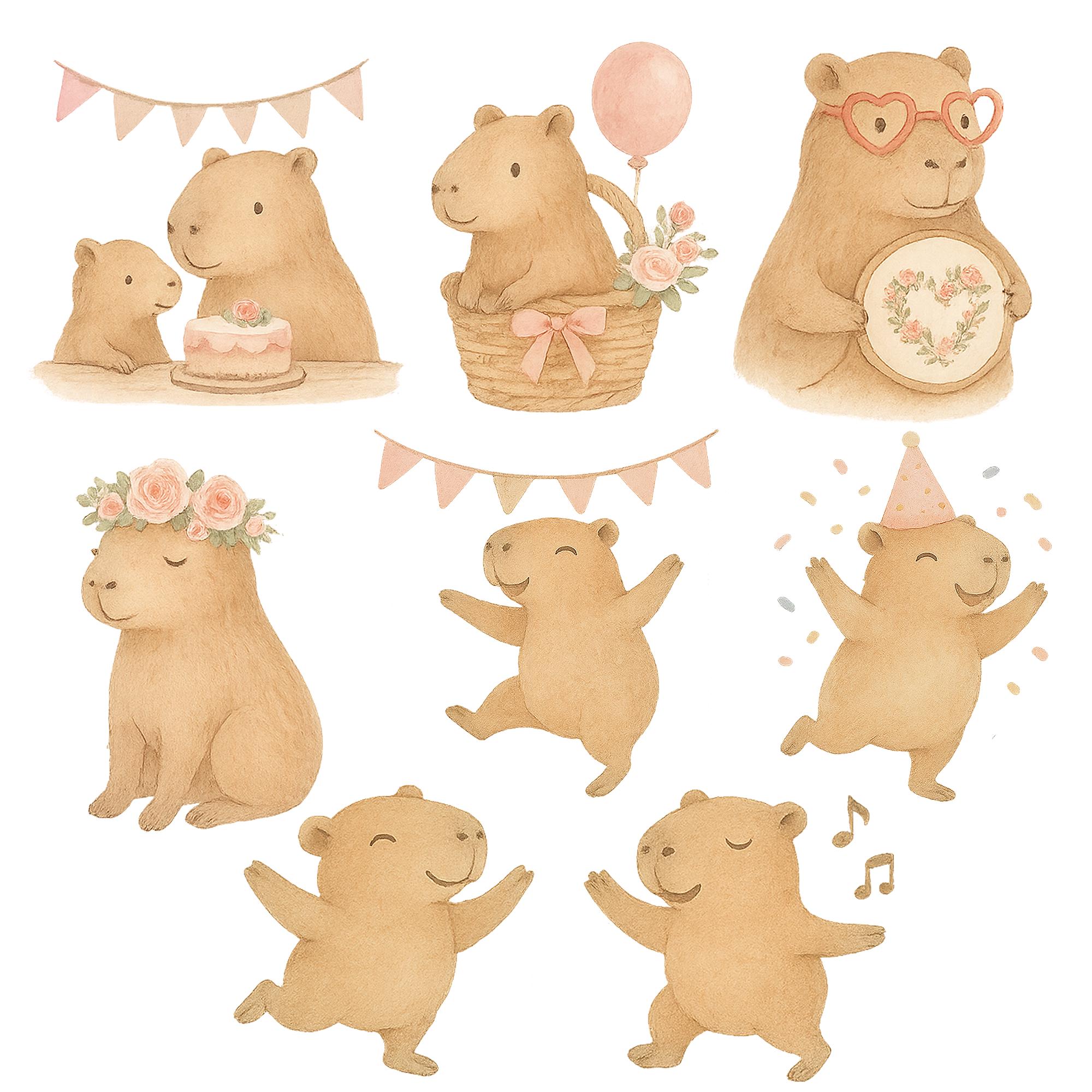 Capybara Party Clipart Bundle – Watercolor PNG - Etsy