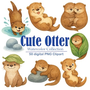 Otter Watercolor Clipart Collection: Playful PNG Illustrations - Etsy