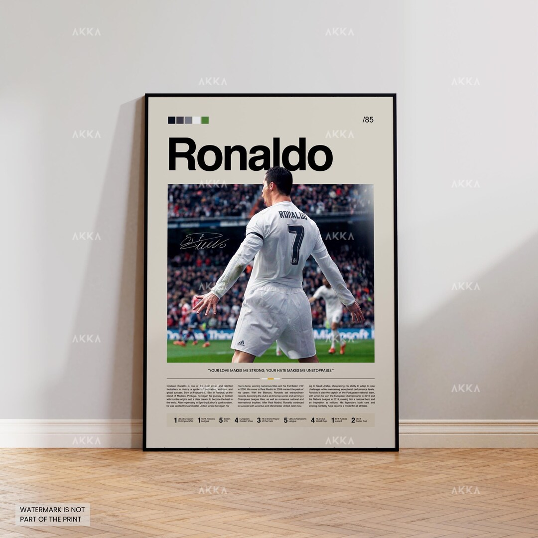 Cristiano Ronaldo Poster, Ronaldo Real Madrid Wall Print, Framed ...