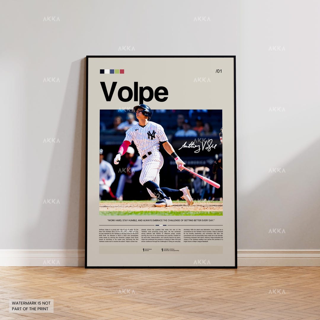 Anthony Volpe Poster, New York Yankees Wall Art Print, Framed MLB ...