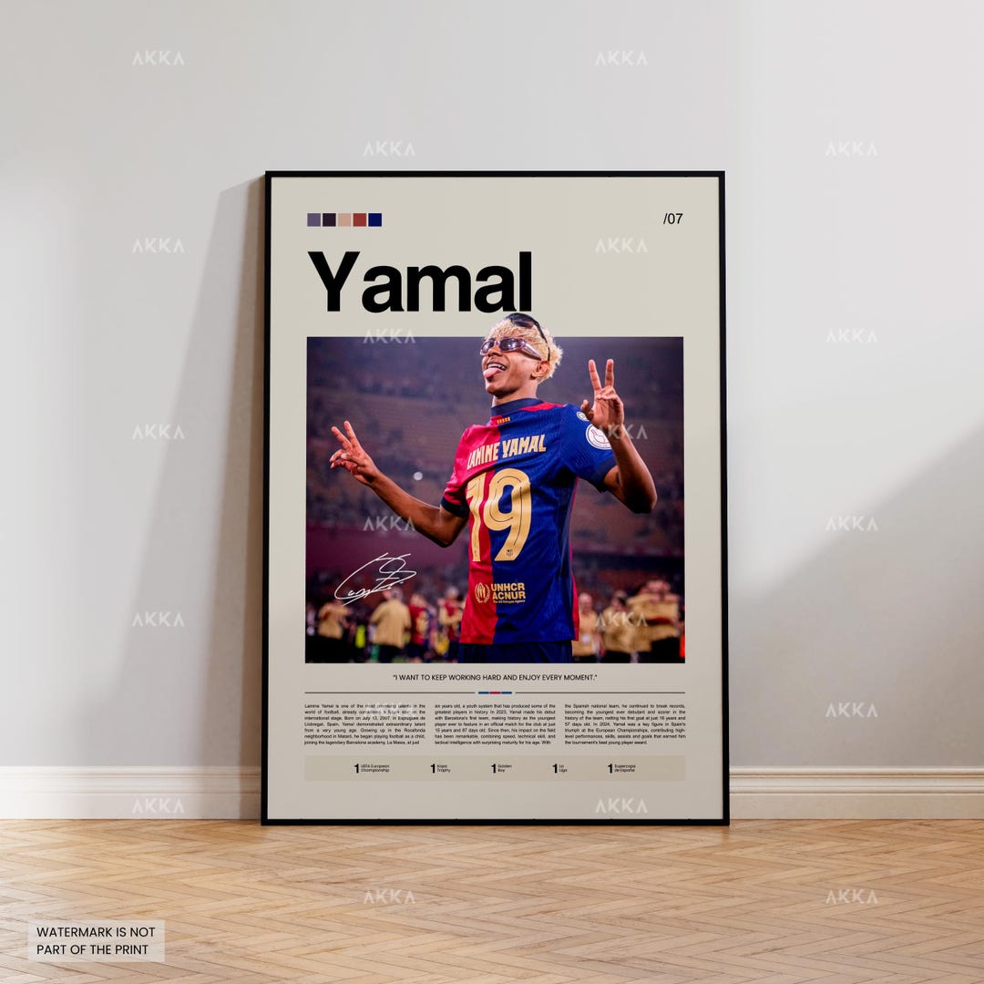 Lamine Yamal Poster, Yamal Barcelona Wall Art, Framed Yamal Print ...